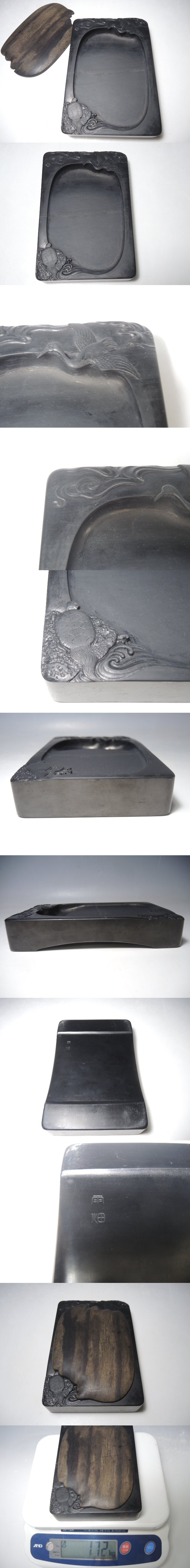 代購代標第一品牌－樂淘letao－535/ 雨畑真石硯 鶴亀彫刻 重さ1.72kg程 硯石 書道具 文房具