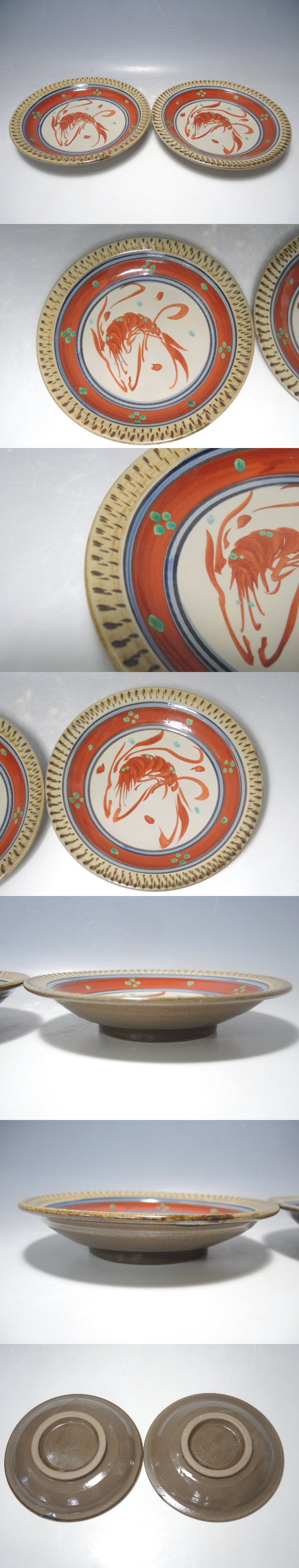 代購代標第一品牌－樂淘letao－572/ 作者不明 壷屋窯 赤絵 海老文 皿2客 直径19cm程 懐石道具